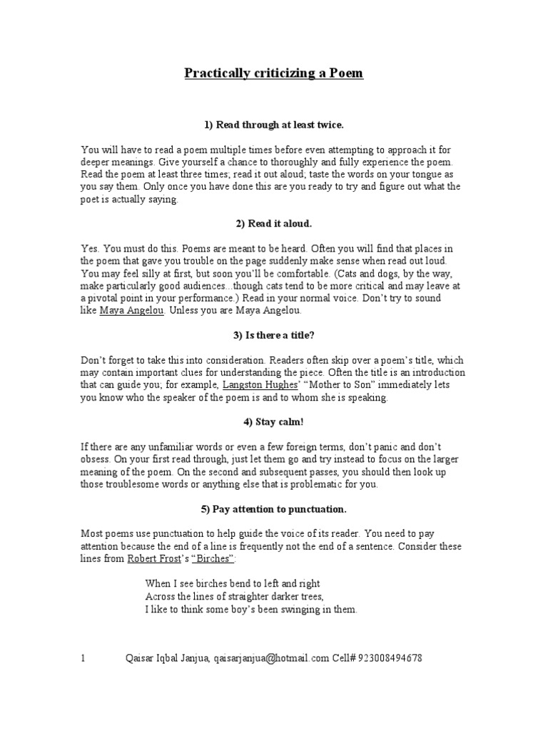 Practically Criticizing A Poem: 1) Read Through at Least Twice | PDF ...