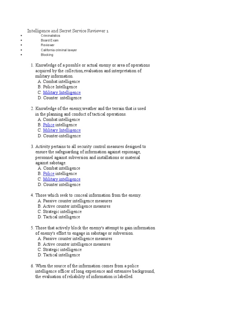 Intelligence Exam Prep Guide | PDF | Counterintelligence | Espionage