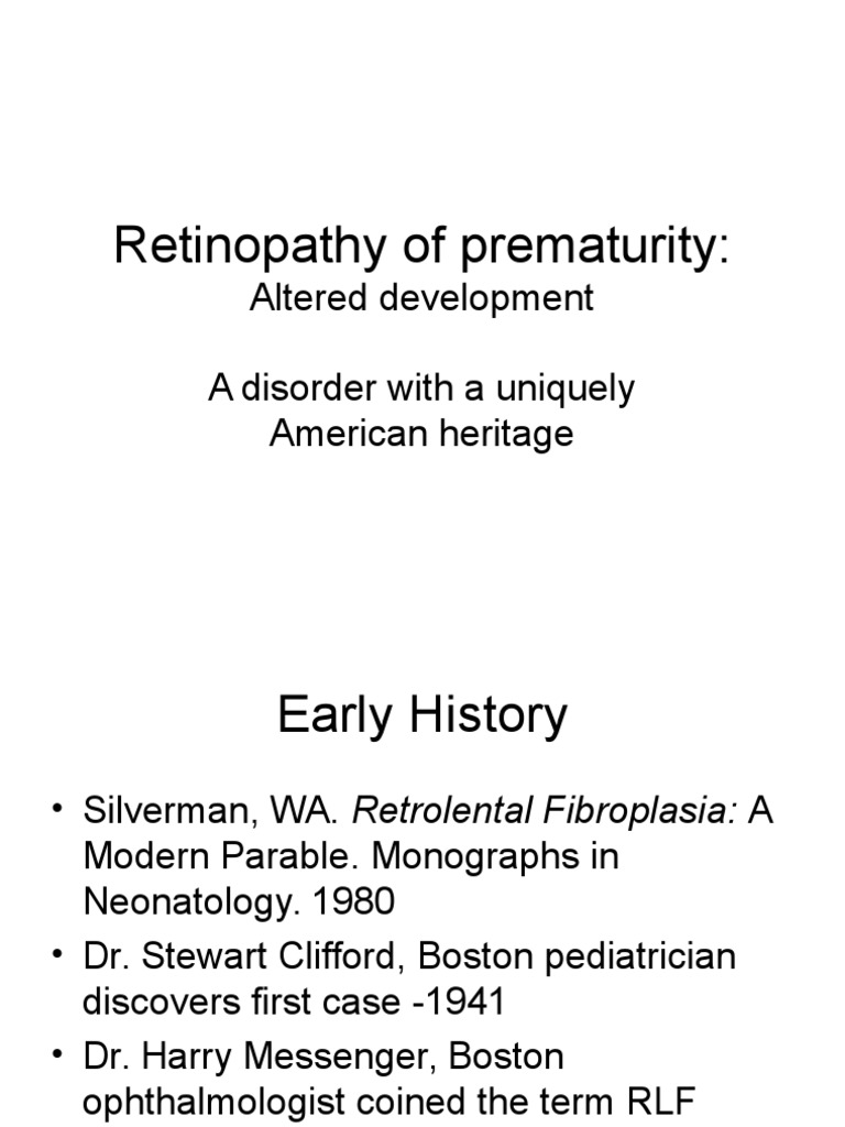 Retinopathy of Prematurity Overview | PDF | Retina | Medical Specialties