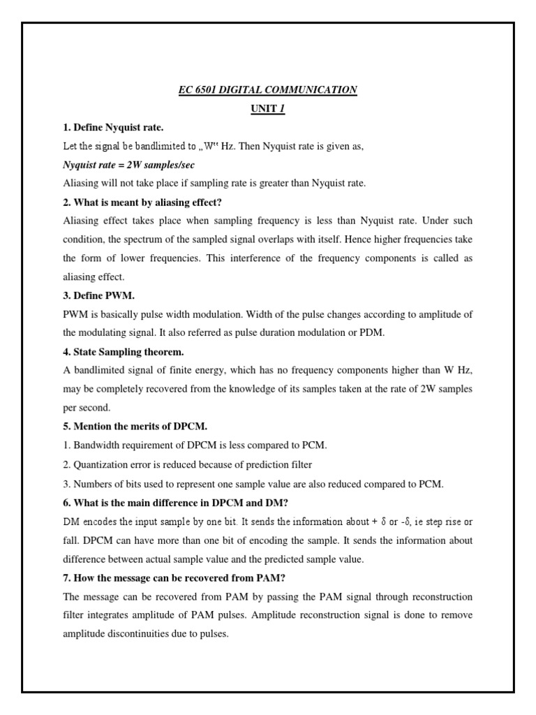 2 Marks All Units Individual DC | PDF | Sampling (Signal Processing) | Modulation