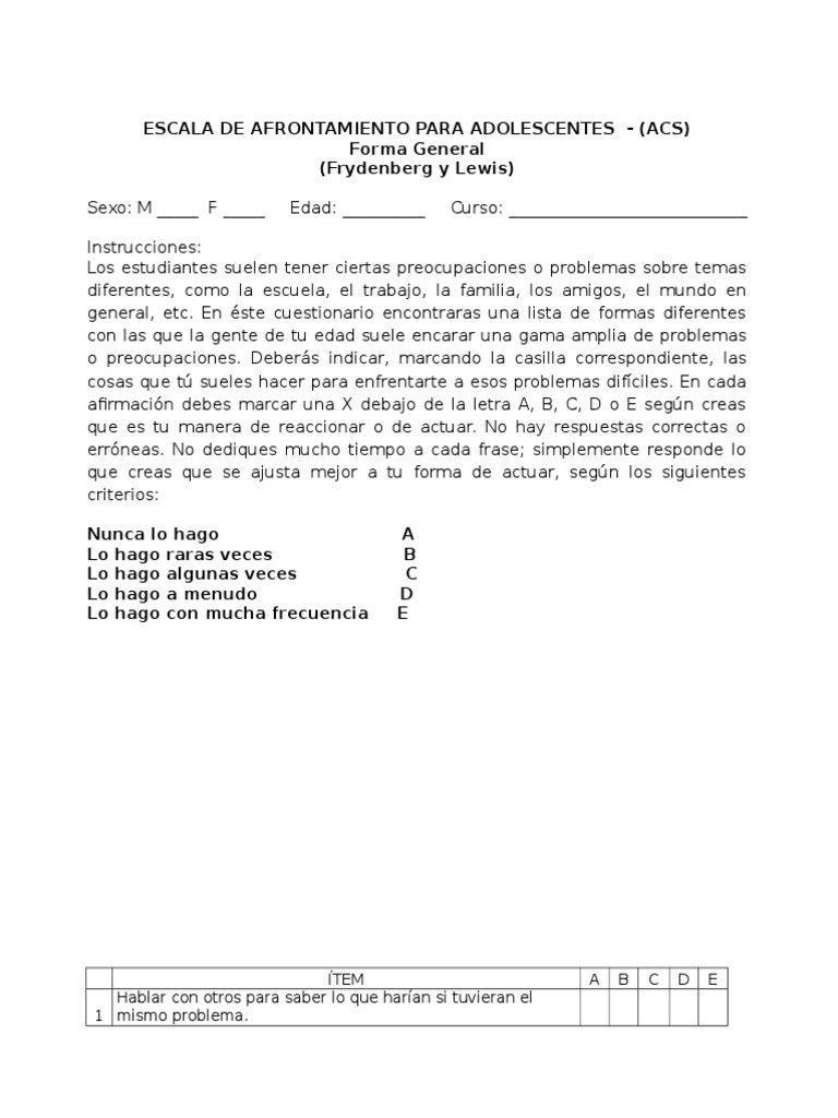 Escala de Afrontamiento para Adolescentes ACS - Cuadernillo de ...