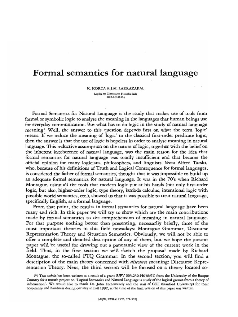 Formal Semantics For Natural Language | PDF | Semantics | Logic