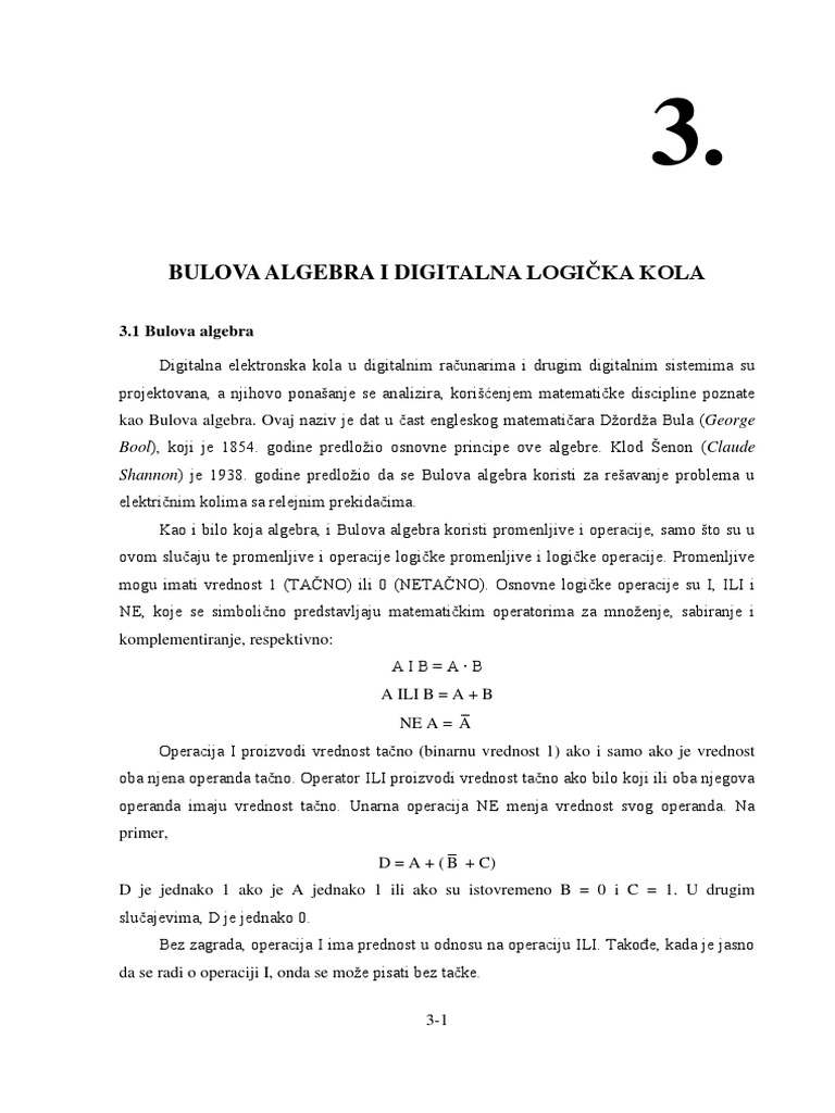 3 - Bulova Algebra I Digitalna Logicka Kola | PDF