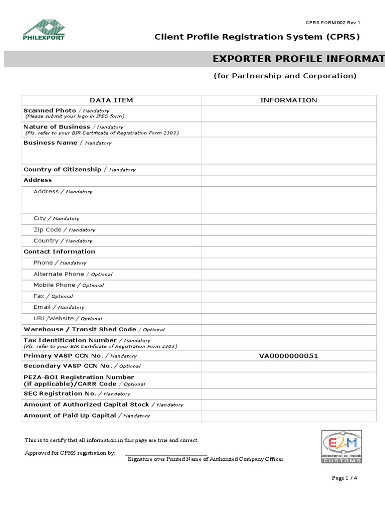 CPRS Form Partnership&Corporation | PDF | Fax | Computing