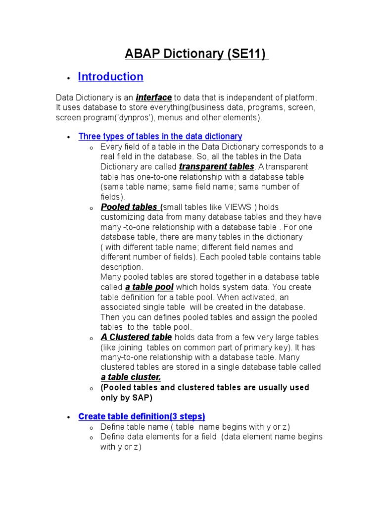 001ABAP Dictionary PDF | PDF | Database Index | Data Type