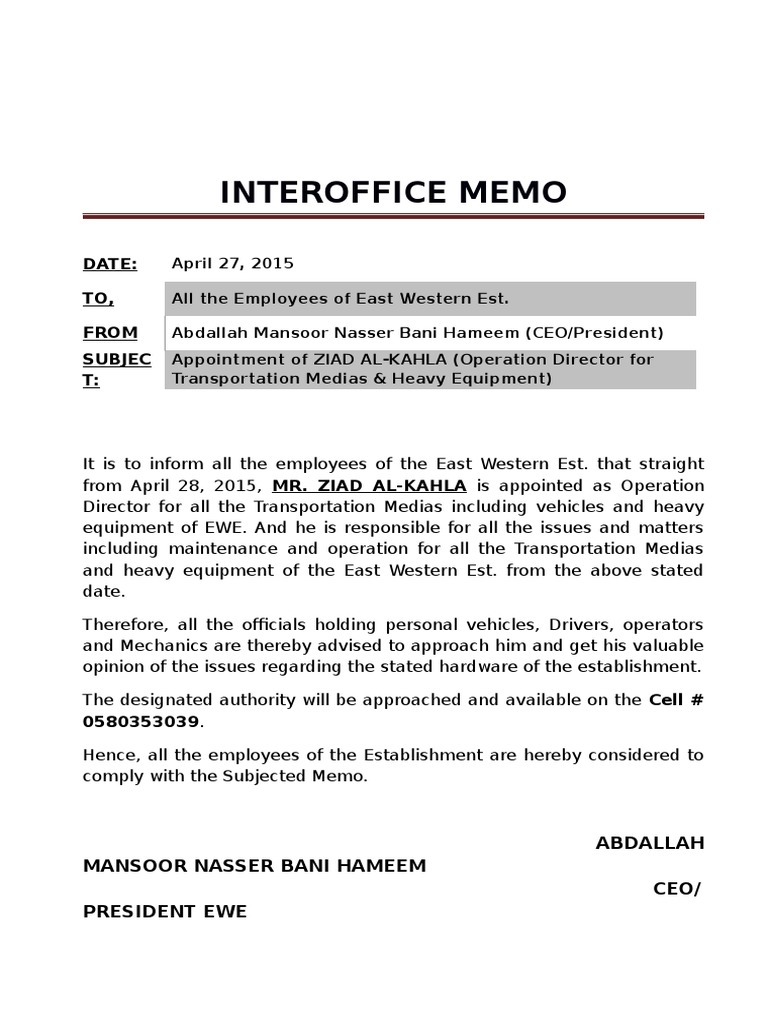 Inter Office Memo | PDF