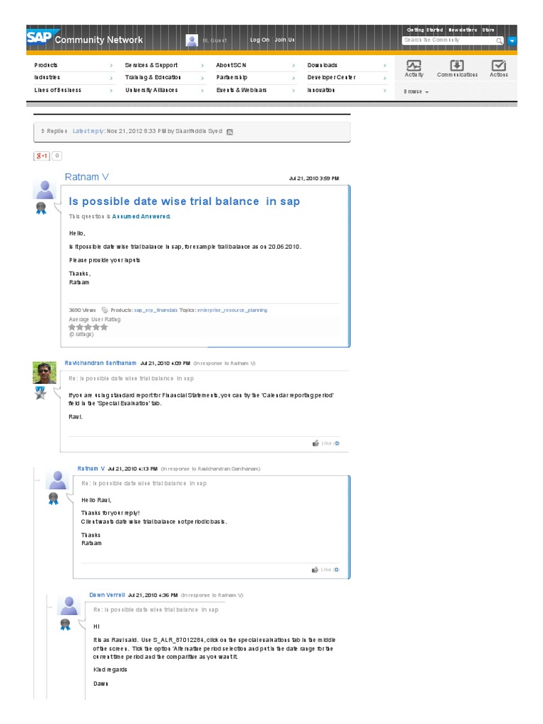 Is Possible Date Wise Trial Balance in Sap - SCN | PDF | Communication ...