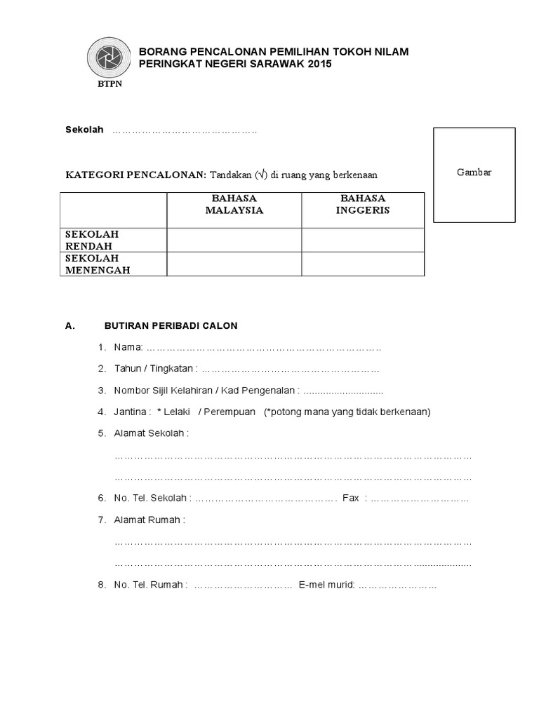 Borang Pencalonan NILAM | PDF | Olahraga & Rekreasi Borang Pencalonan NILAM | PDF | Olahraga & Rekreasi