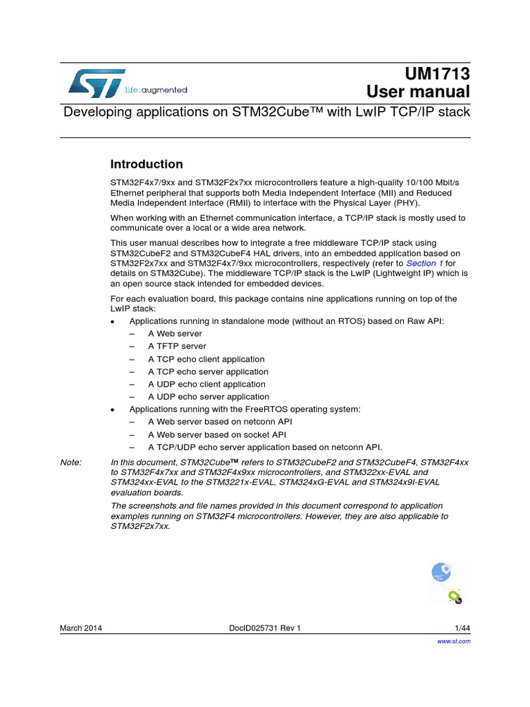 Developing Applications On Stm32cube With Lwip Tcp Ip Stack Pdf Port Computer Networking 6323