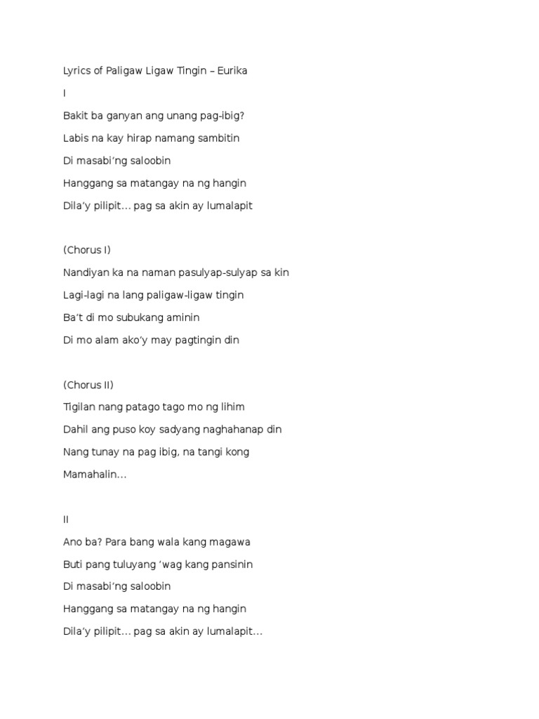 Lyrics of Paligaw Ligaw Tingin | Songs | Leisure