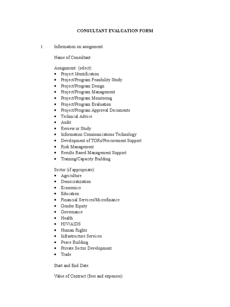Consultant Evaluation Form | PDF | Consultant | Evaluation