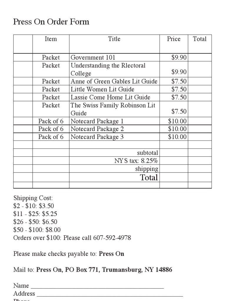 Order Form For Website | PDF