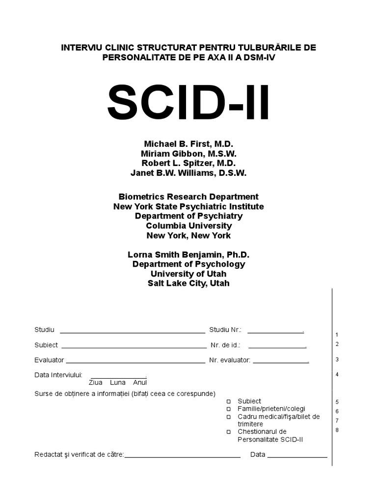 Interviu Clinic Structurat Axa II (SCID II) | PDF