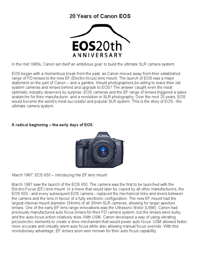 Two Decades of Innovation: The Evolution of Canon's Revolutionary EOS ...
