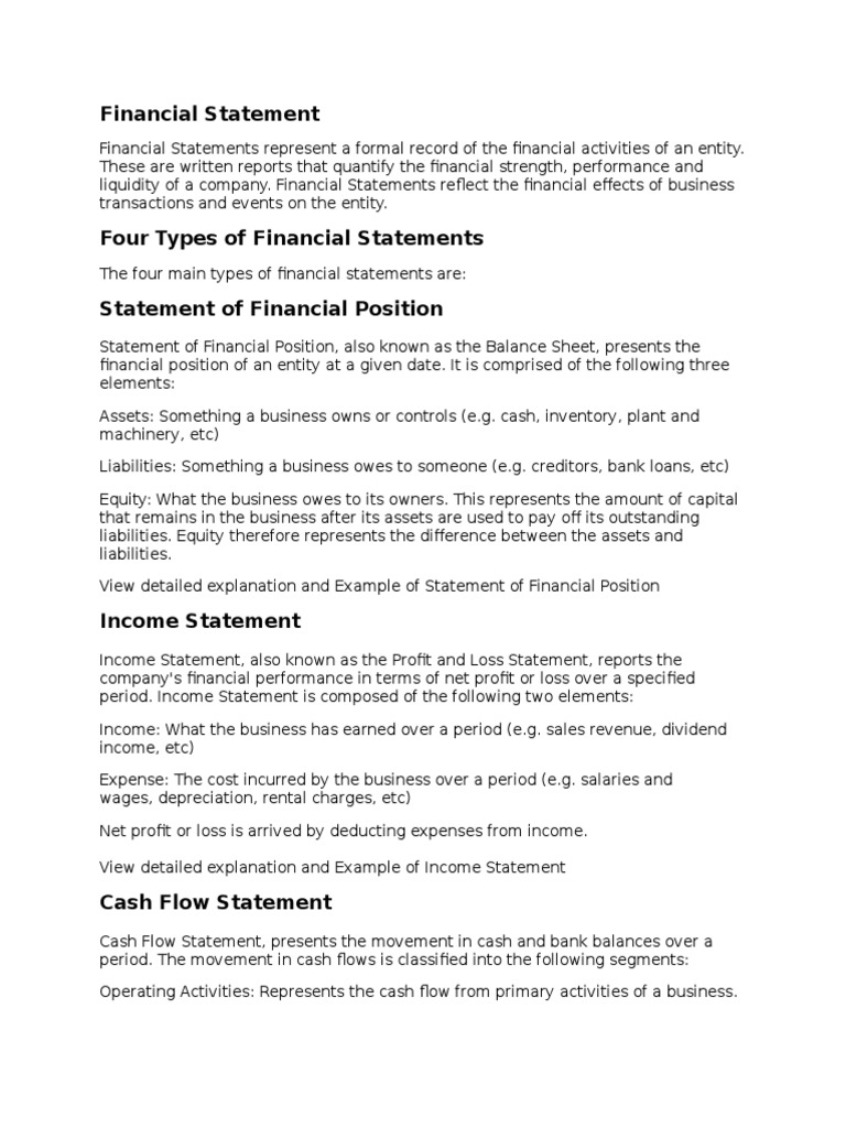 Financial Statements Explained: 4 Types & Their Uses | PDF | Income ...