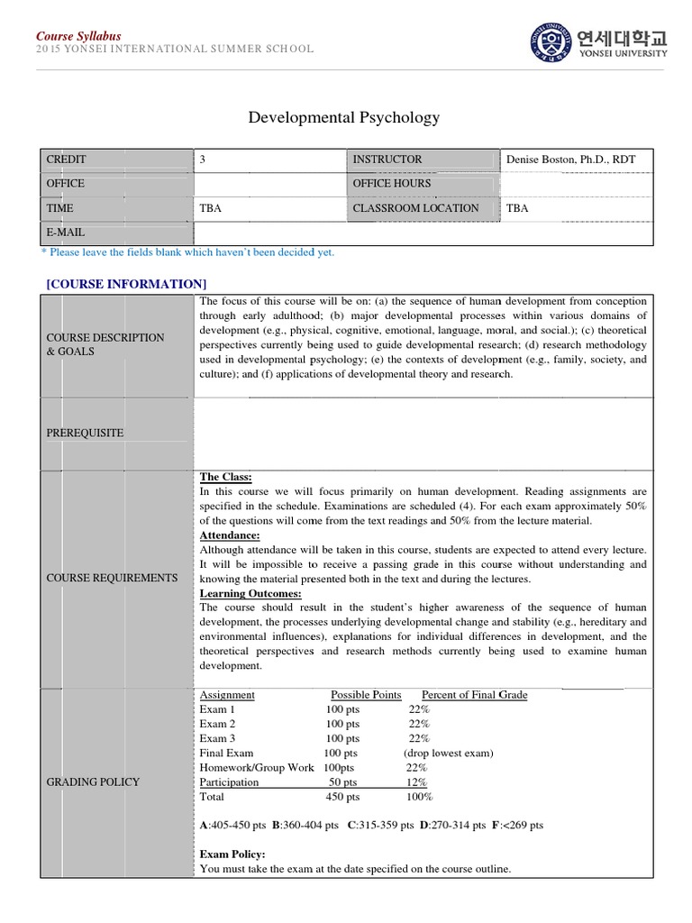 Developmental Psychology Course Syllabus | PDF | Pedagogy | Academia