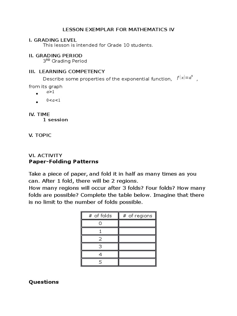 Lesson Exemplar For Mathematics IV | PDF | Triangle | Bacteria