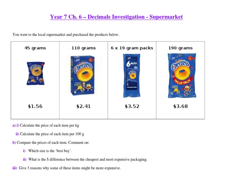 Year 7 Decimals: Supermarket Pricing Analysis | PDF