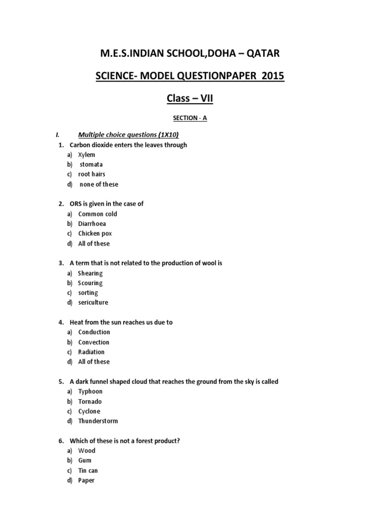 Science Model Question Paper | PDF | Plants | Flowers
