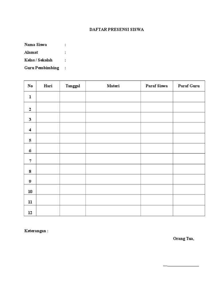 Daftar Presensi Siswa | PDF