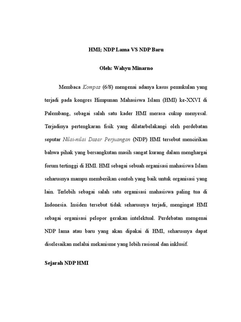 Memahami Kembali Maksud dan Tujuan NDP HMI | PDF