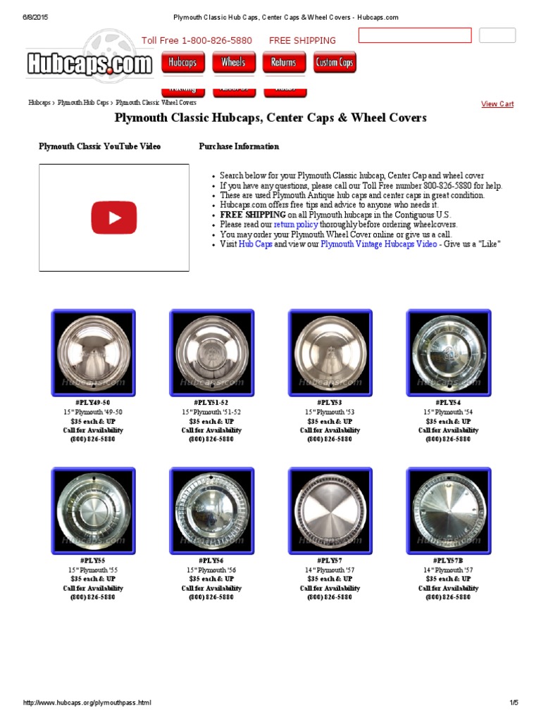 Plymouth Classic Hubcaps for Sale | PDF | Rotating Machines | Wheeled ...