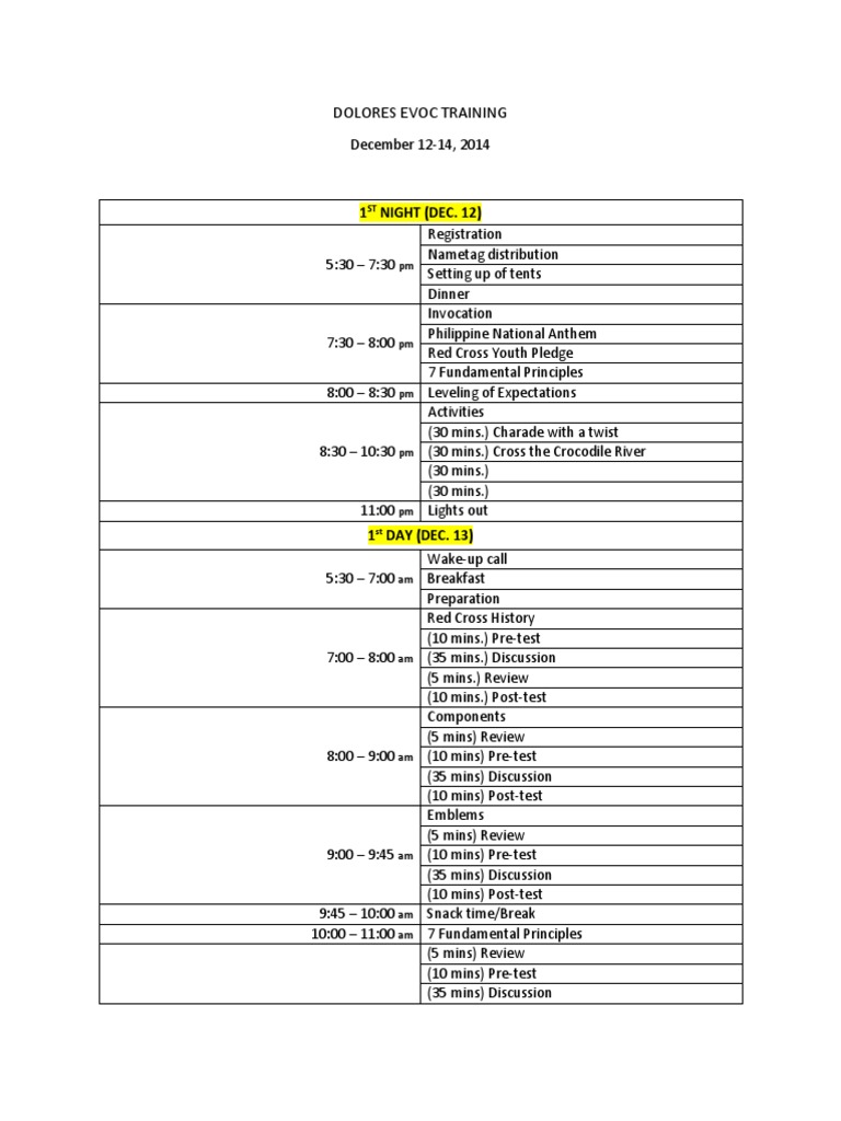 Dolores EVOC Training Schedule | PDF | Foreign Language Studies