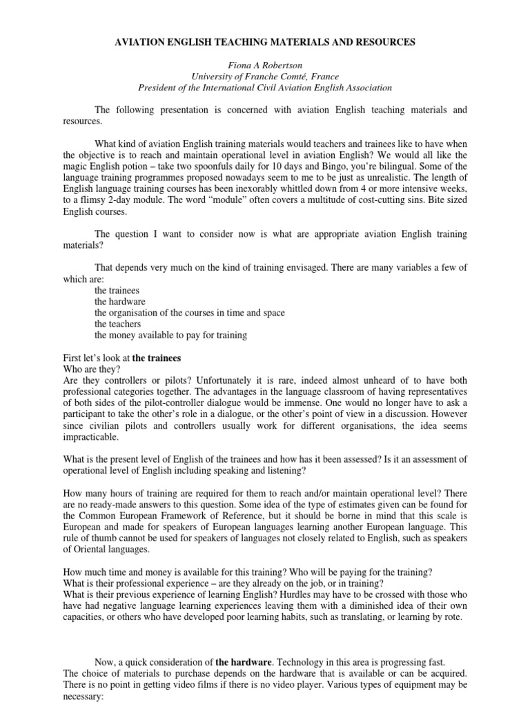 Aviation English Teaching Materials and Resources | PDF | Educational ...