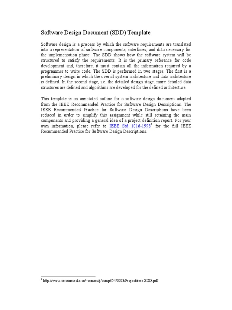 Sdd Template | System | Component Based Software Engineering