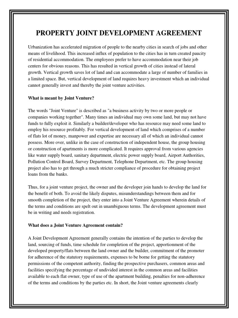 Property Joint Development Agreement | PDF | Property | Joint Venture
