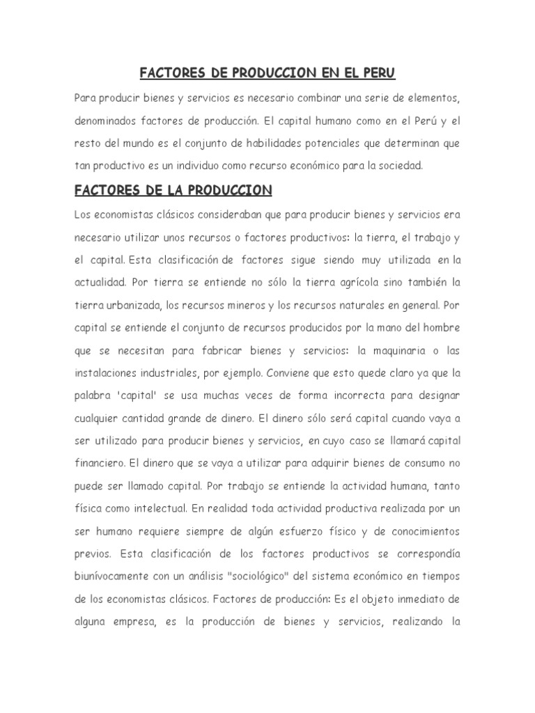 Factores de Produccion en El Peru | PDF | Factores de producción ...