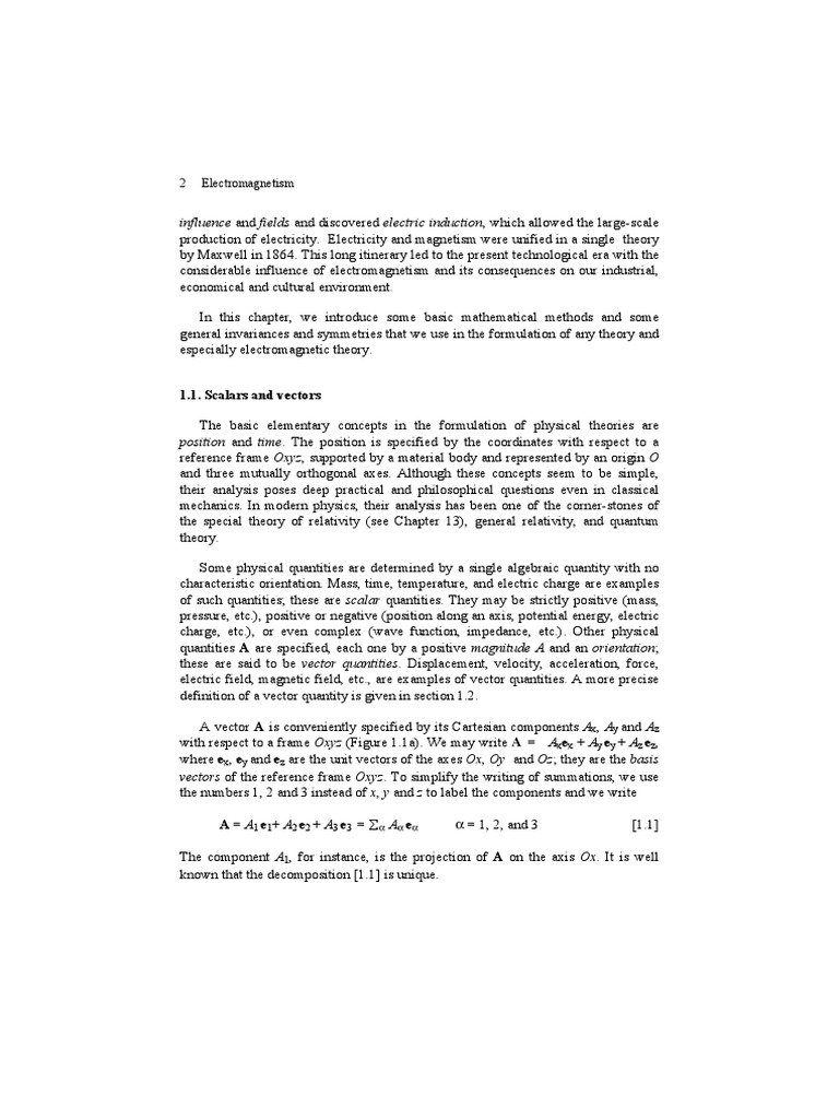 Electromagnetism: Scalars & Vectors | PDF