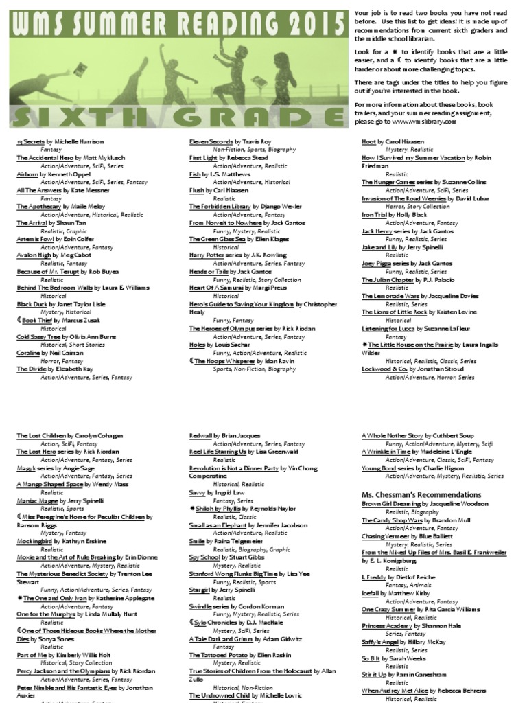 Recommended Books for Sixth Graders | PDF | Mystery, Thriller & Crime ...