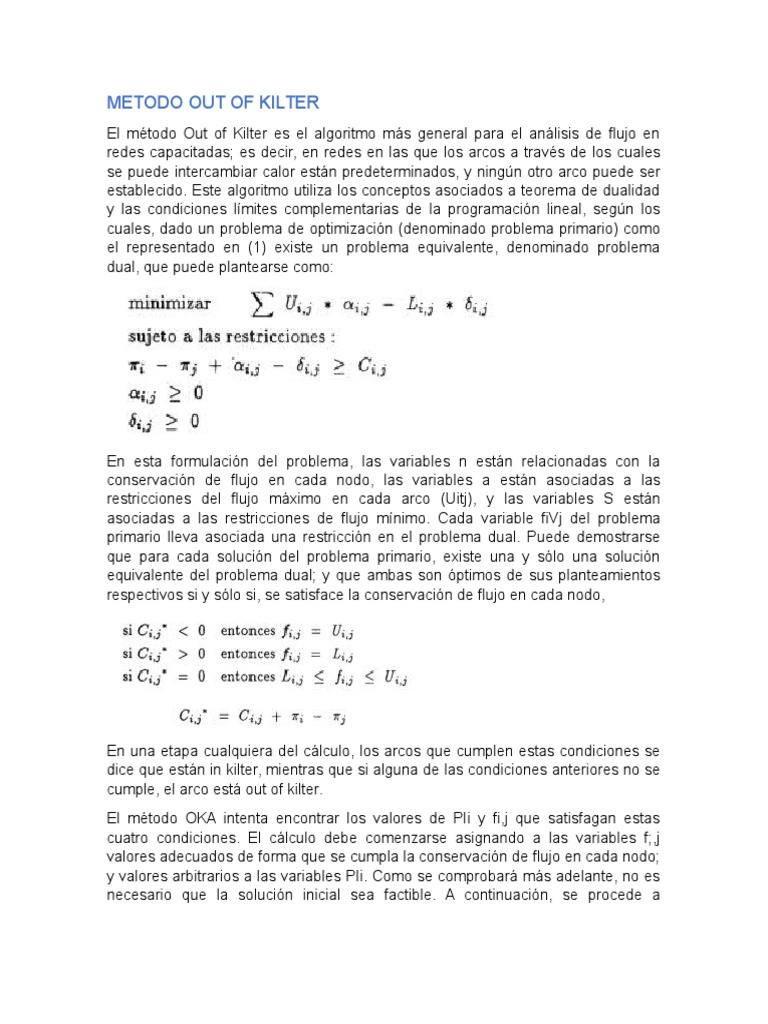 Método Out of Kilter para análisis de flujo en redes capacitadas | PDF ...