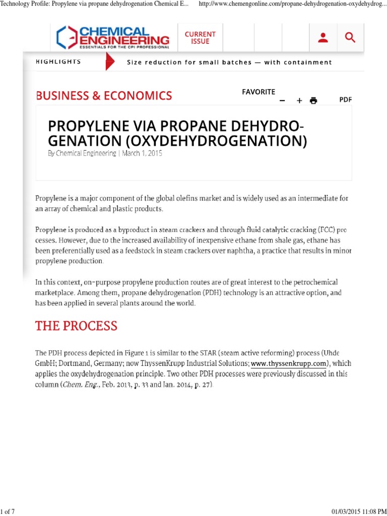 Propylene Production via PDH Process | PDF | Science & Mathematics ...