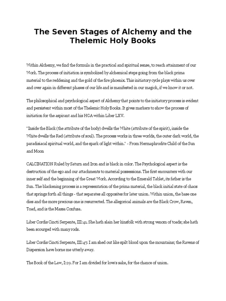 The Seven Stages of Alchemy and The Thelemic Holy Books | PDF ...