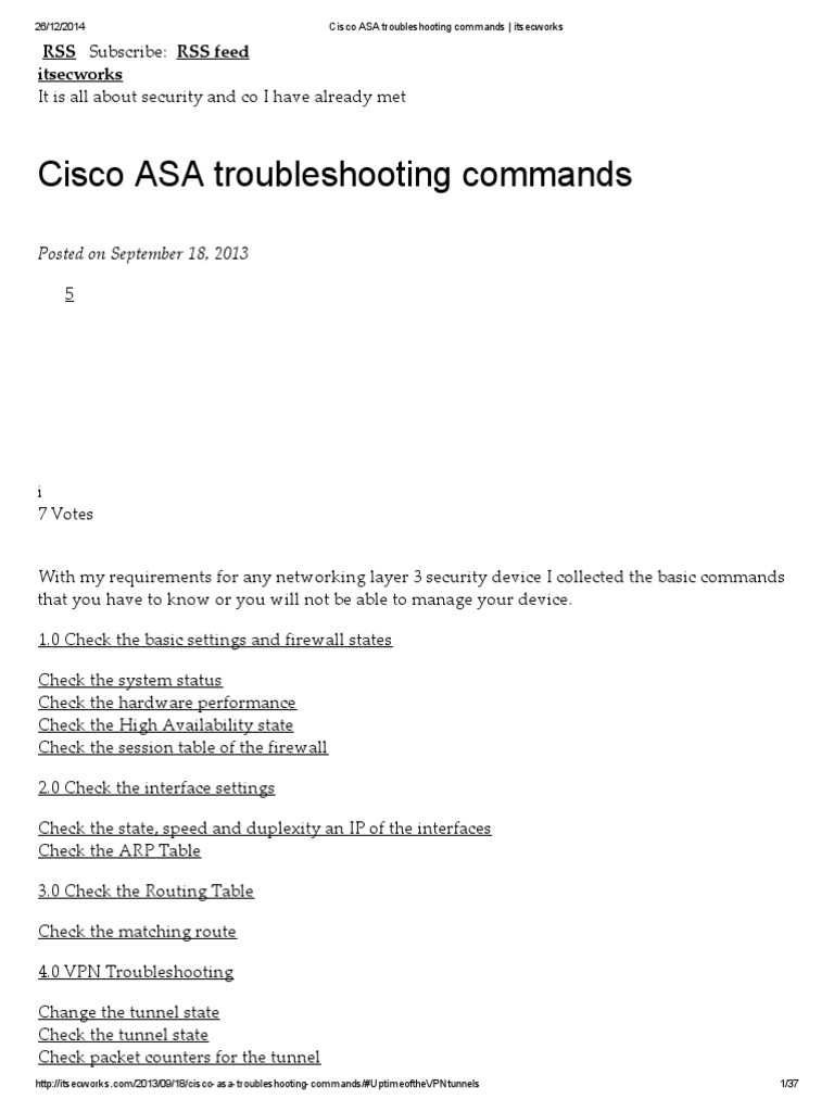 Cisco ASA Troubleshooting Commands - Itsecworks | PDF | Transmission ...