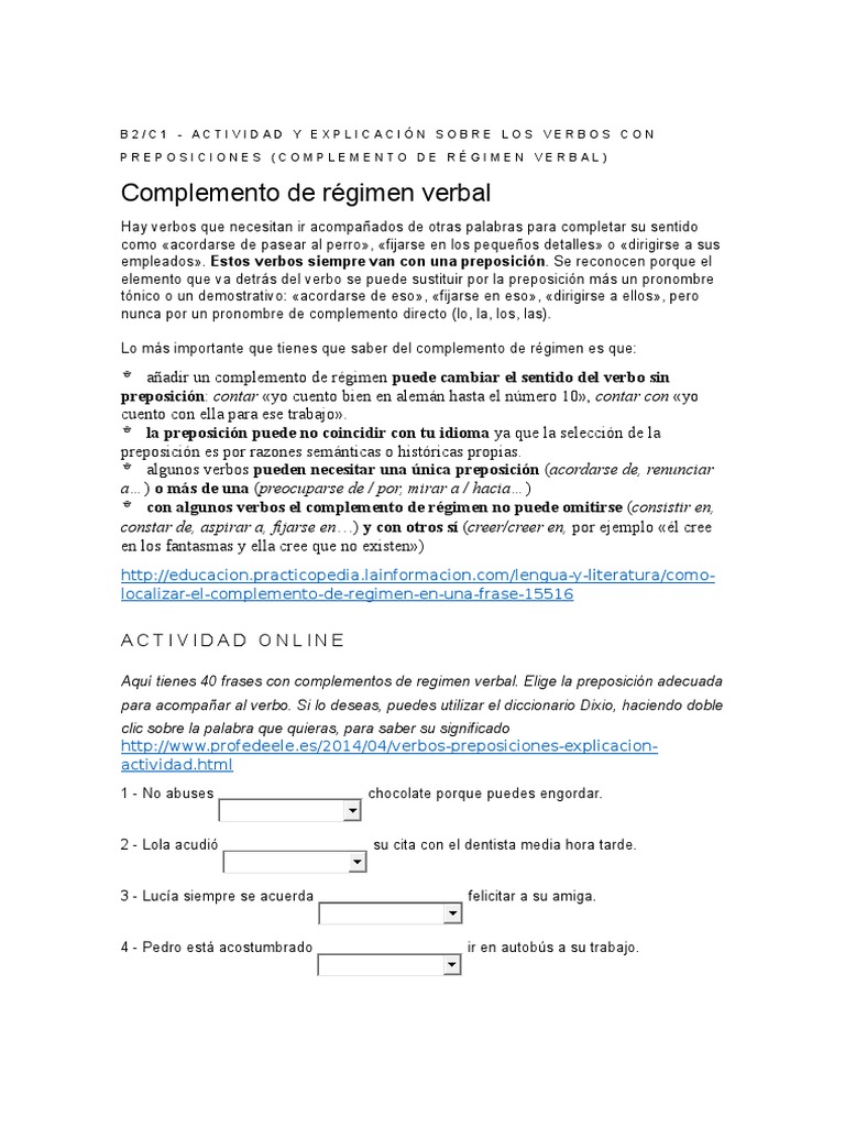 Parchís de Verbos Con Complemento de Régimen Verbal | PDF | Preposición ...