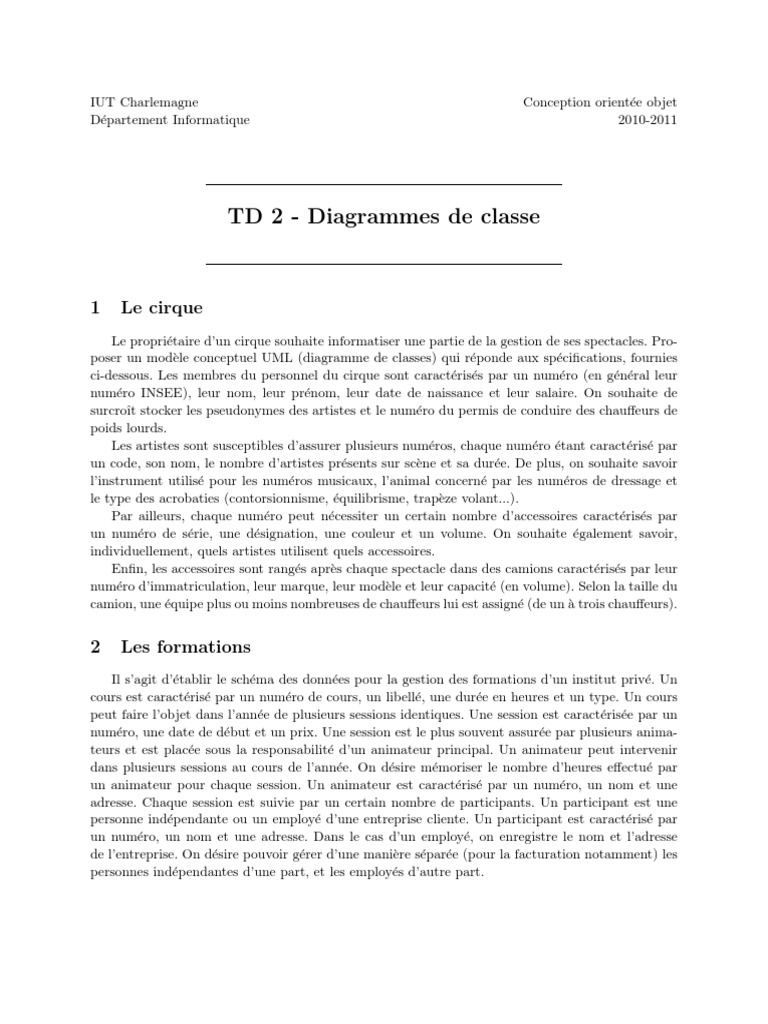UML: Cirque, Formations, Parc Informatique | PDF | Informatique | Business