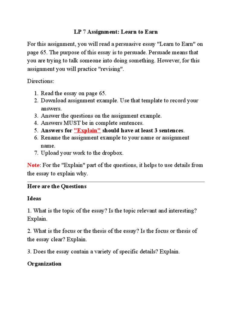 LP 7 Assignment Directions | PDF | Career & Growth