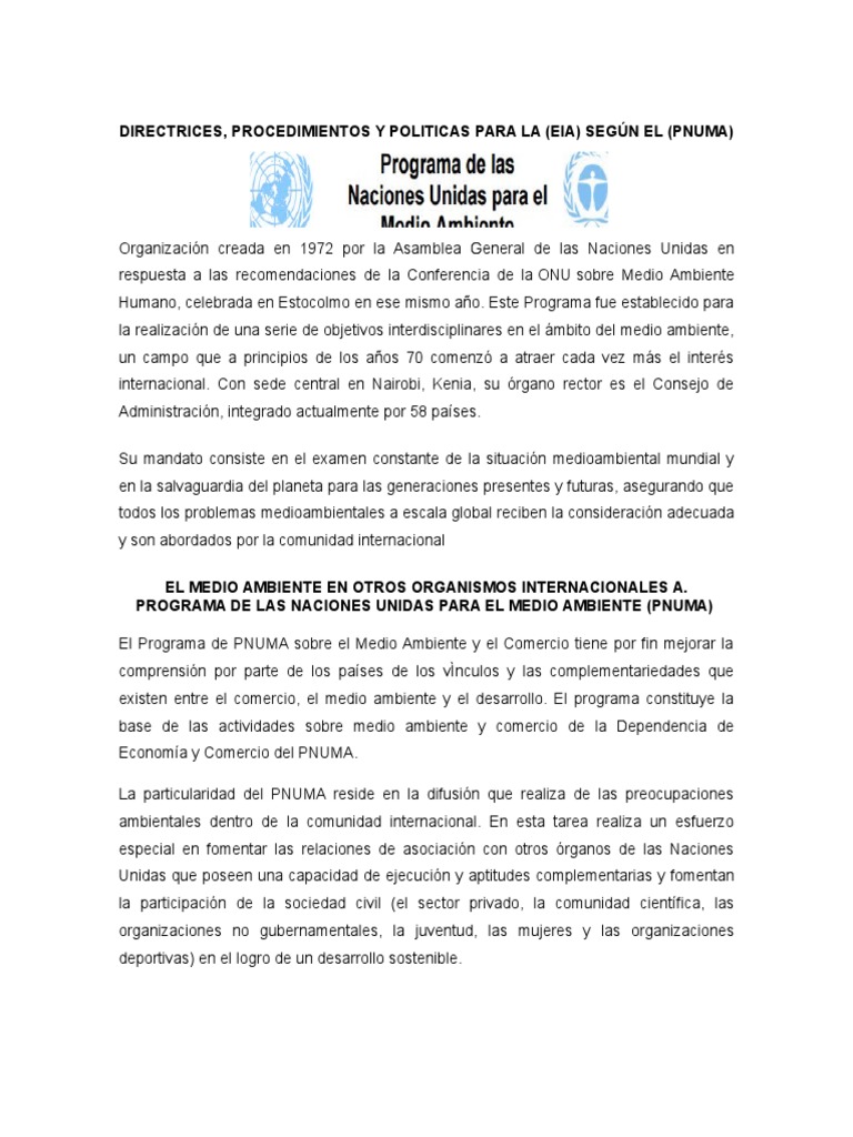 Directrices del PNUMA para EIA | PDF | Desarrollo sostenible ...