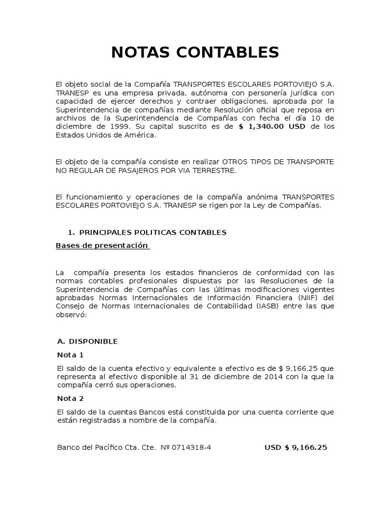 Notas Contables Compañia Transp | Contabilidad | normas internacionales ...