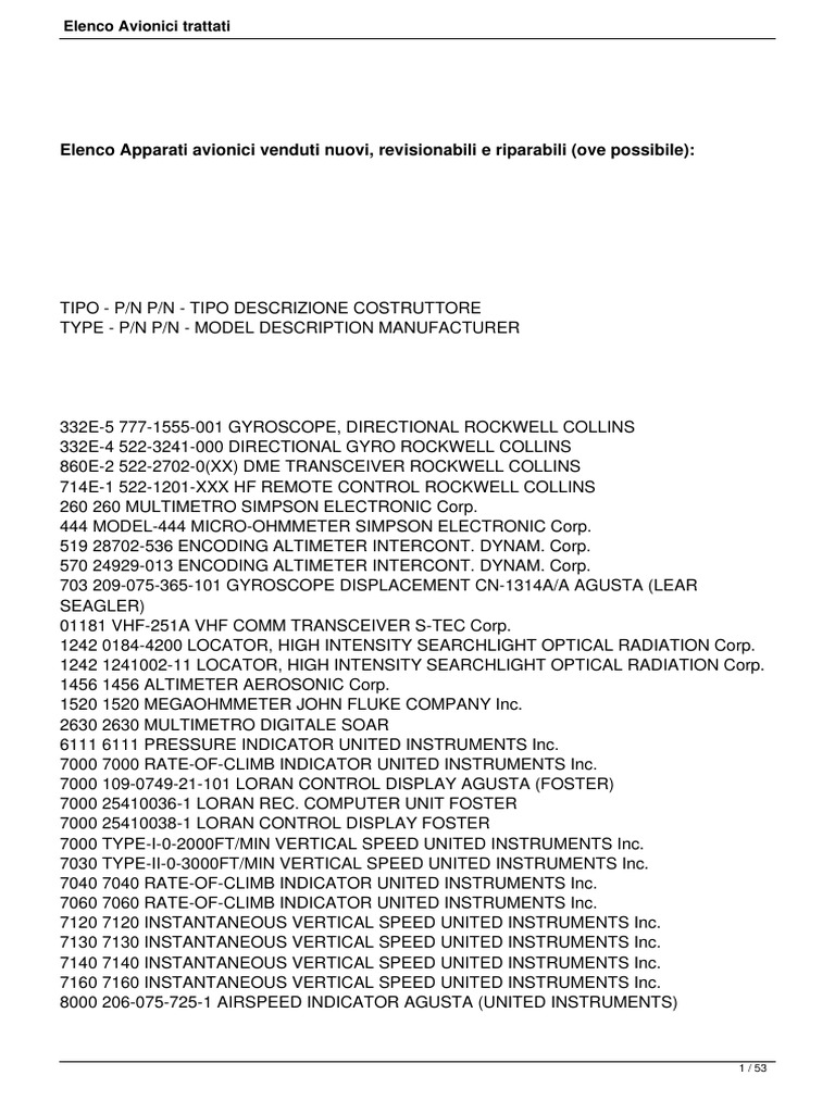 Avionics Equipment Inventory List | PDF | Avionics | Radio