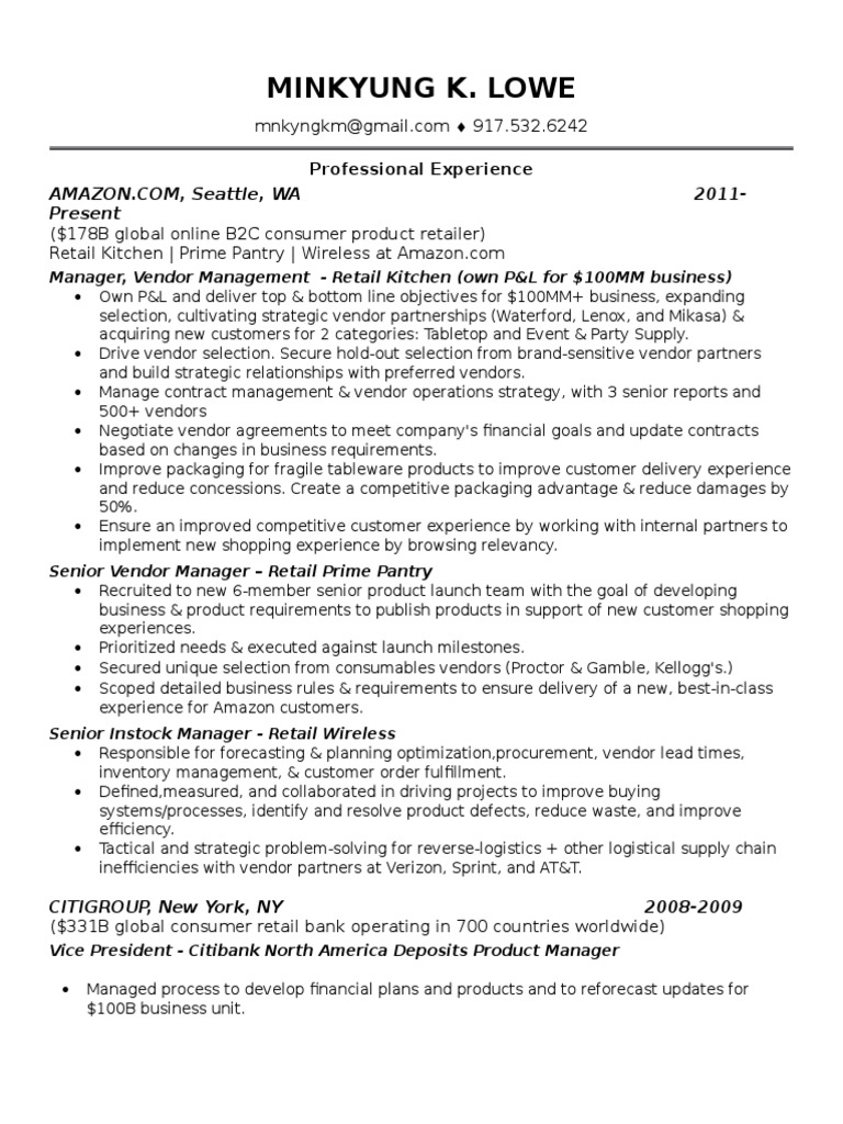 Minkyung Lowe Resume | PDF | Retail | Strategic Management