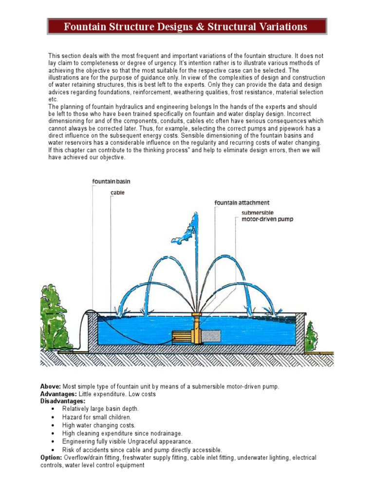 Fountain Structure Designs & Structural Variations | PDF | Fountain | Pump