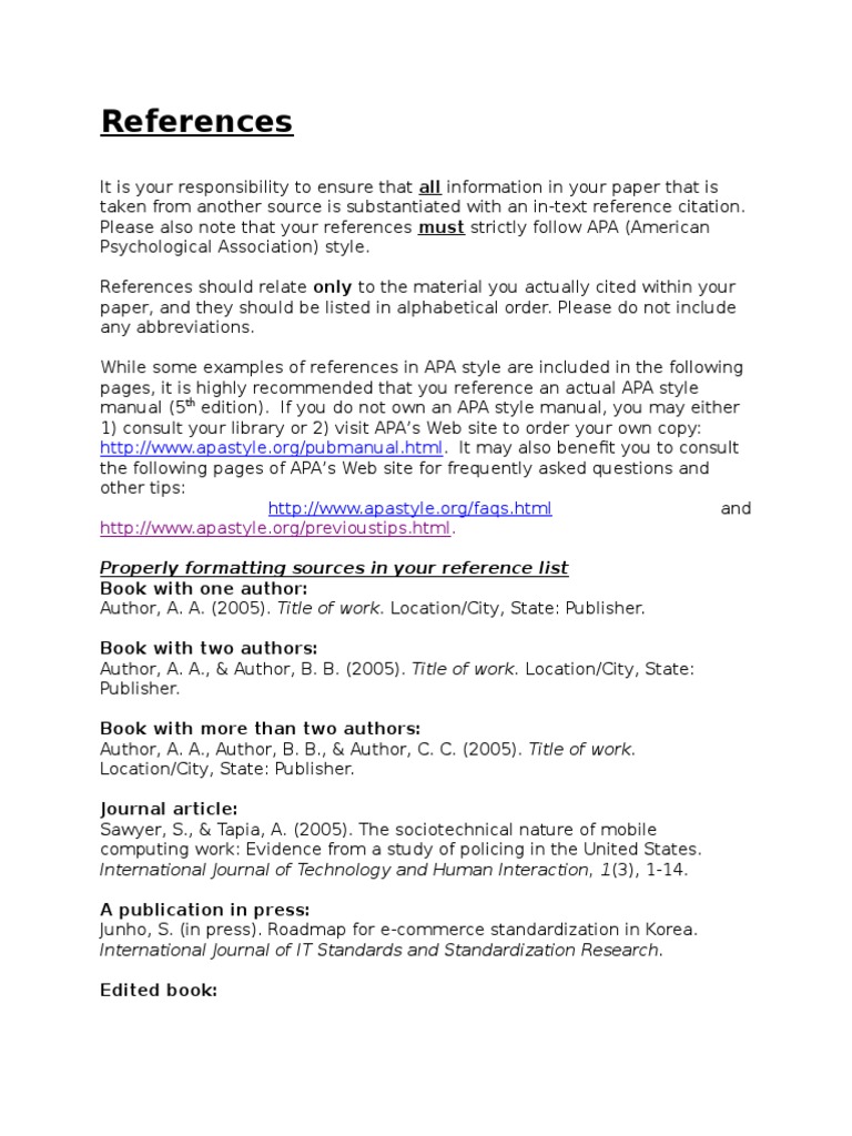 References: Properly Formatting Sources in Your Reference List | PDF ...