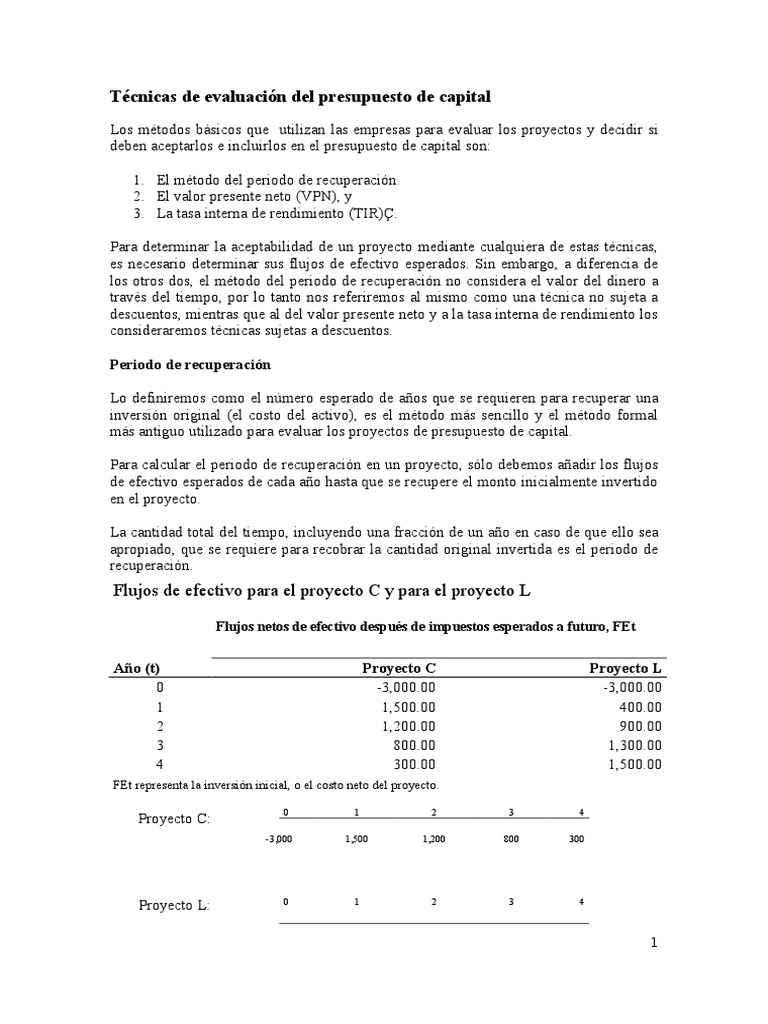Tecnicas de Evaluacion Del Presupuesto de Capital | PDF | Valor presente neto | Tasa interna de ...