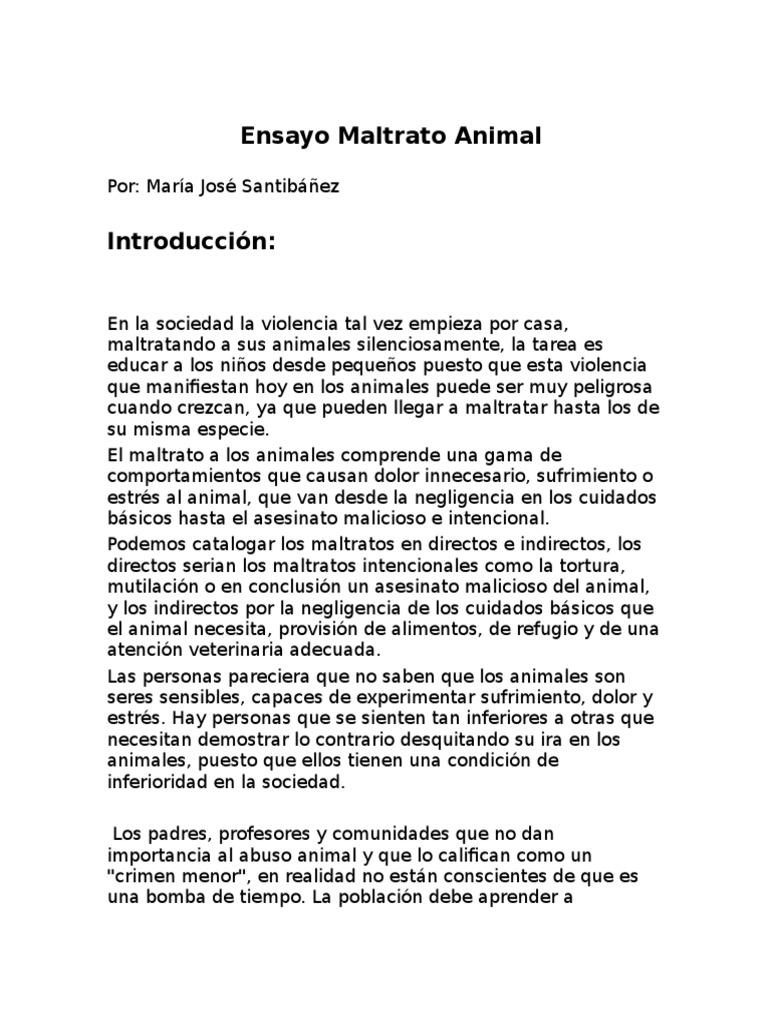 Ensayo Maltrato Animal Majo | PDF | Crueldad hacia los animales | Abuso ...