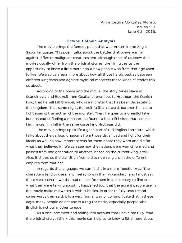 Bewoulf Movie Analysis: Alma Cecilia González Alonso. English VIII ...