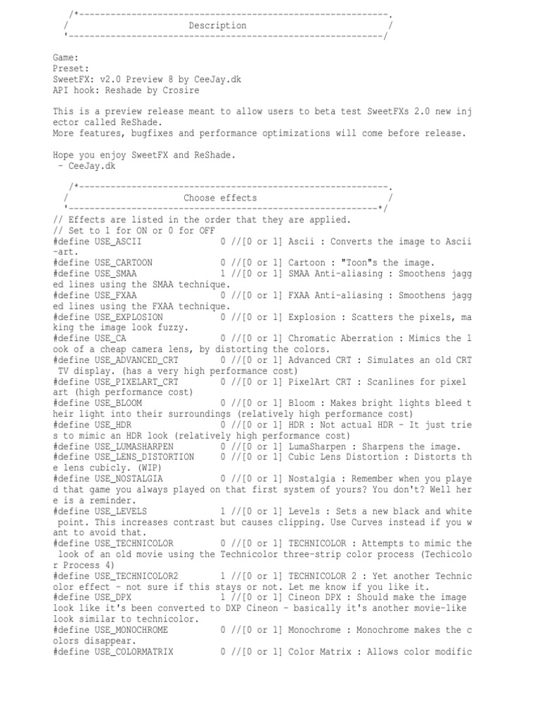 SweetFX Settings | PDF | Display Resolution | Computer Graphics